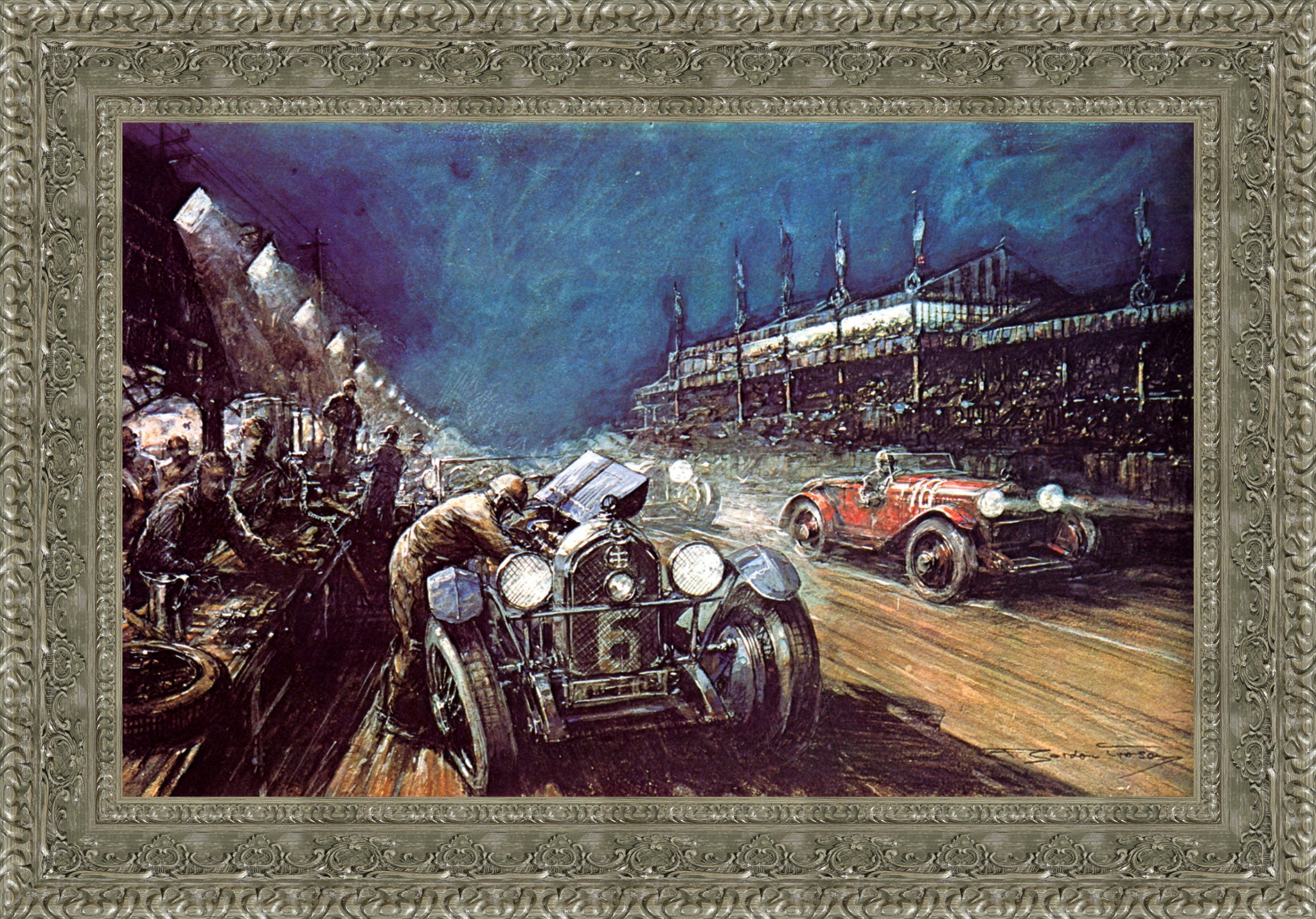 F. Gordon Crosby: Night Racing at Le Mans 1926 | Framed Art – Canvas ...